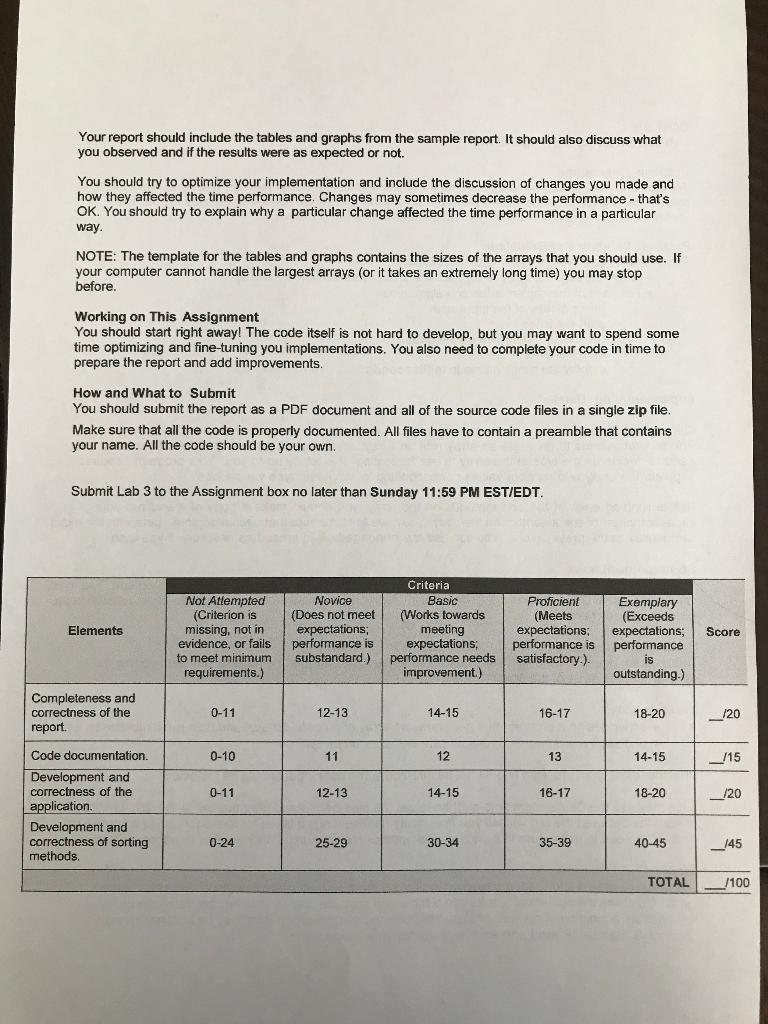 Solved COM 301 Lab 3: Comparing Sort Algorithms Problem | Chegg.com
