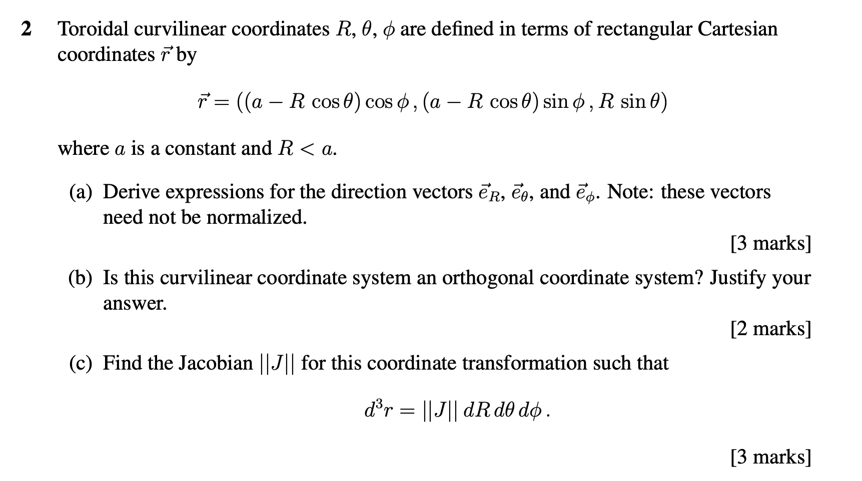 Solved 2 Toroidal curvilinear coordinates R, 0, o are | Chegg.com