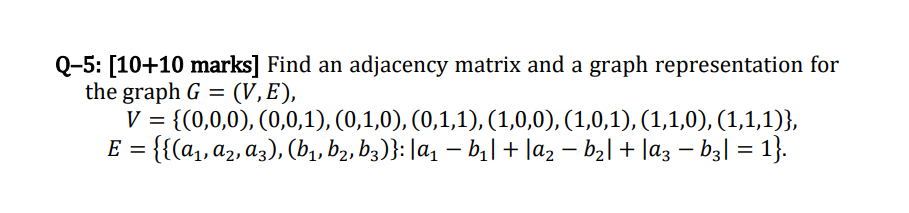 Solved Q-5: [10+10 marks] Find an adjacency matrix and a | Chegg.com