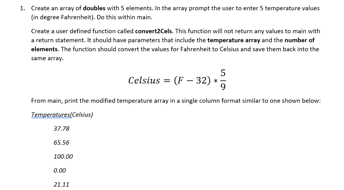 Solved 1 Create An Array Of Doubles With 5 Elements In The 