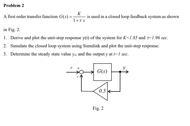 Solved Problem 2 K A first order transfer function G(s) = is | Chegg.com