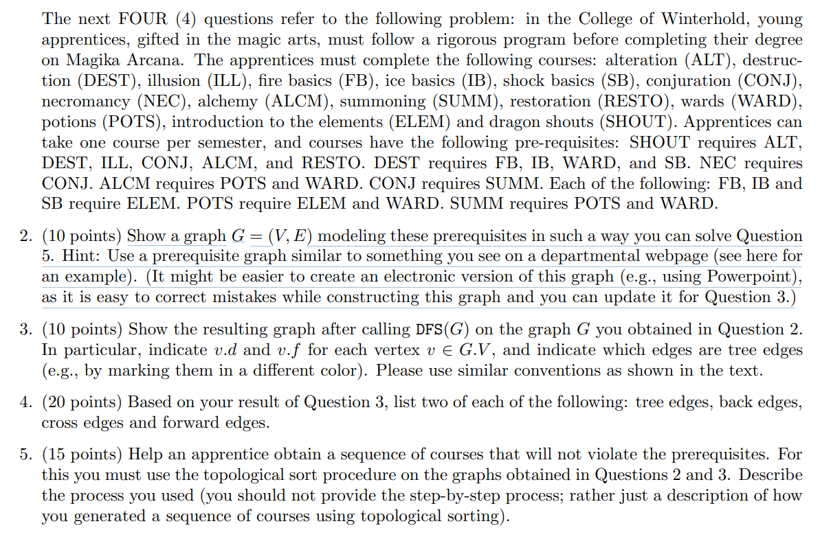 Solved The next FOUR (4) questions refer to the following | Chegg.com