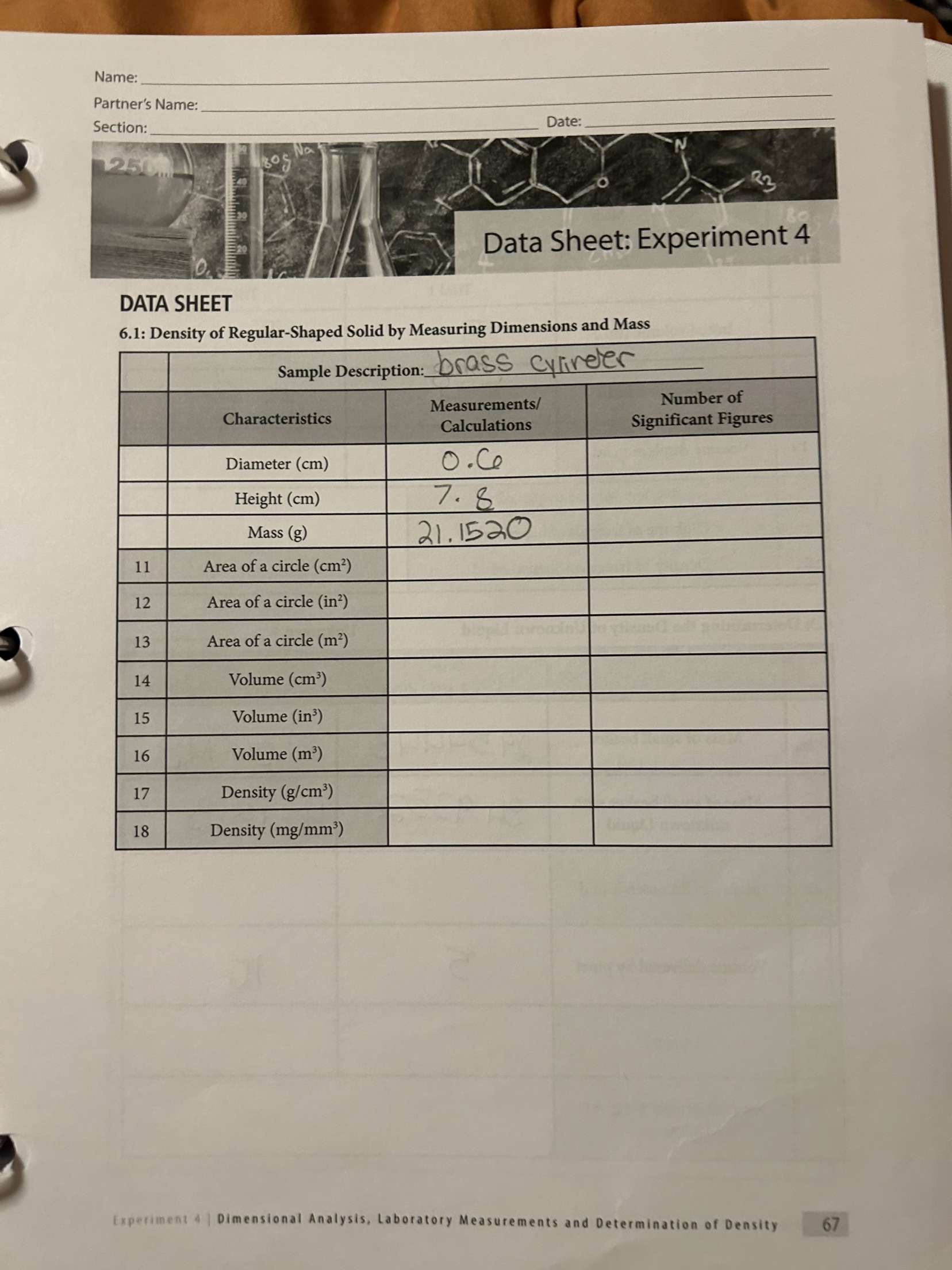 6.3: Determining the Density of Unknown Liquid | Chegg.com