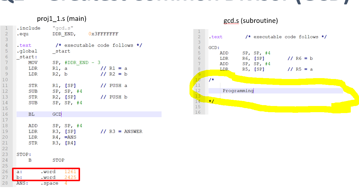Solved gcd.s (subroutine) proj1_1.s (main) .include "gcd.s" | Chegg.com