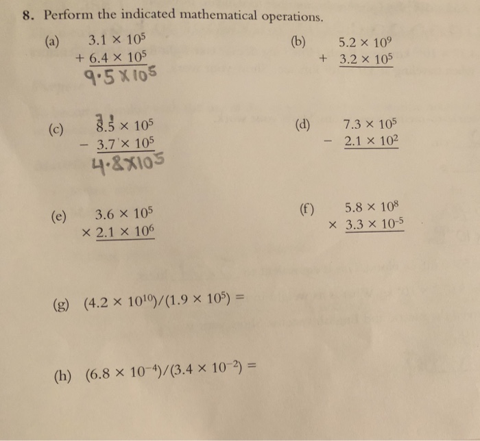 Solved 8. Perform the indicated mathematical operations. (a) | Chegg.com