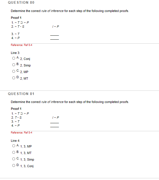 Solved QUESTION 80 Determine the correct rule of inference | Chegg.com