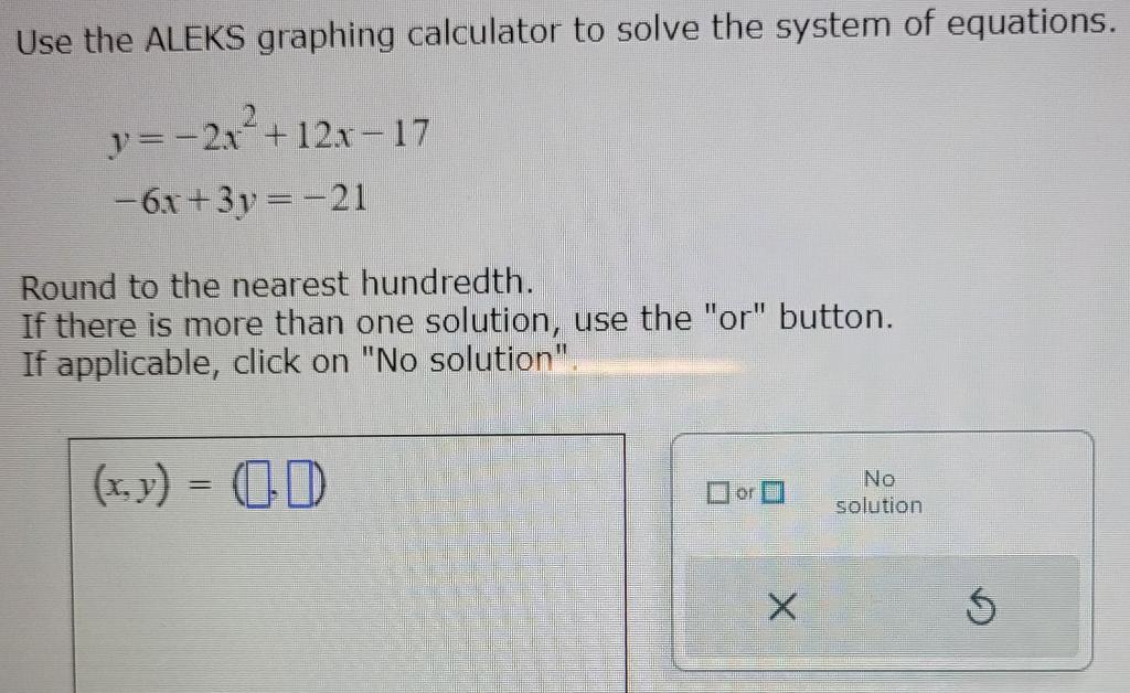 Use the ALEKS graphing calculator to solve the system | Chegg.com