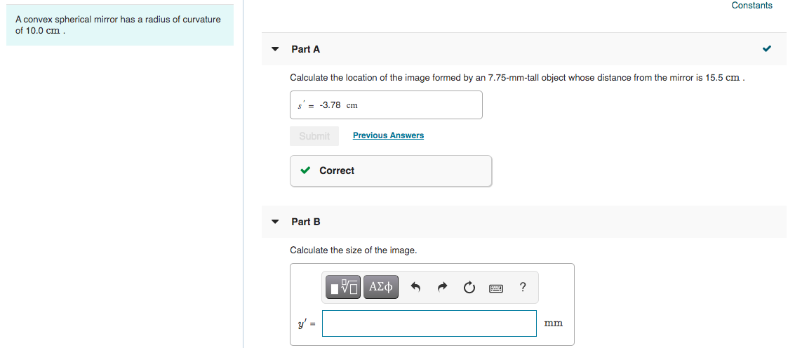 Solved Constants A convex spherical mirror has a radius of | Chegg.com