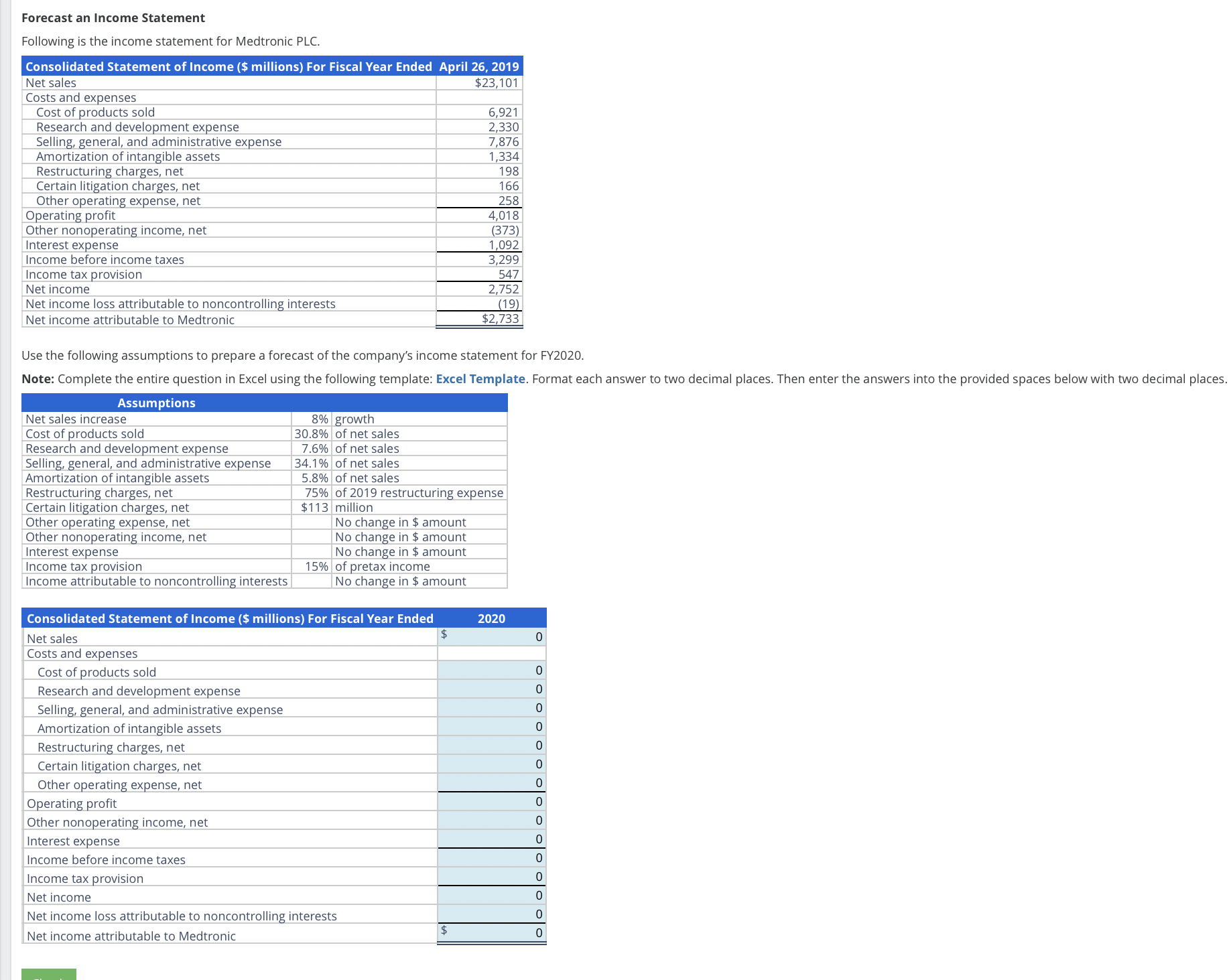 Forecast an Income Statement | Chegg.com