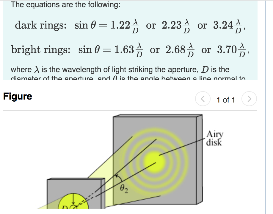 Solved The equations are the following: dark rings: sin 0 = | Chegg.com