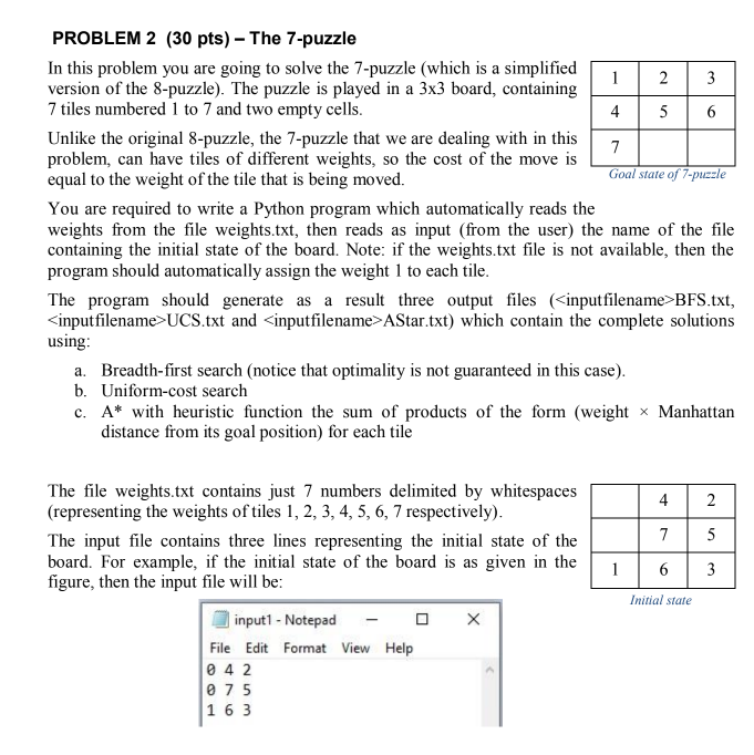 Solved PROBLEM 2 (30 pts) - The 7-puzzle In this problem you | Chegg.com