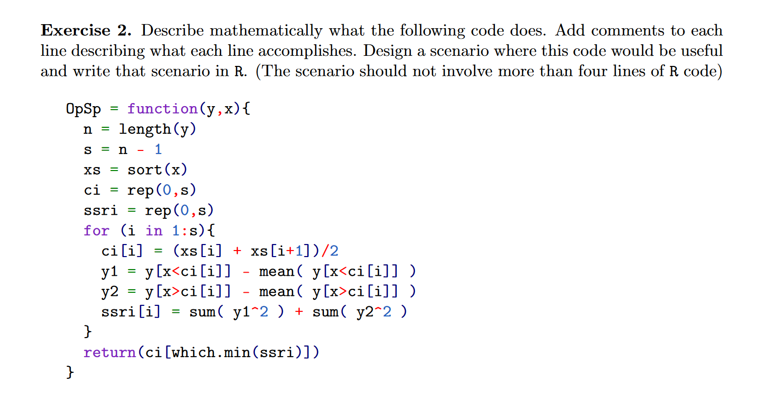 Exercise 2. Describe mathematically what the | Chegg.com