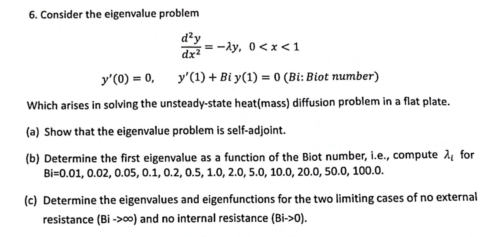 Solved 6. Consider the eigenvalue problem dx2d2y=−λy,0 | Chegg.com