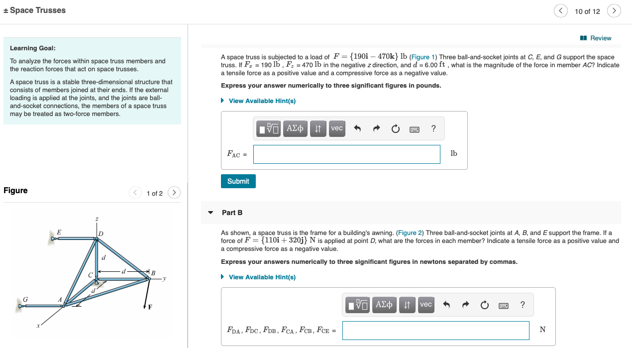 Solved + Space Trusses 10 of 12 > Review Learning Goal: To | Chegg.com
