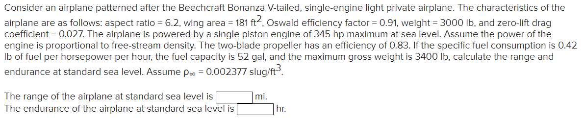 Solved Consider an airplane patterned after the Beechcraft | Chegg.com