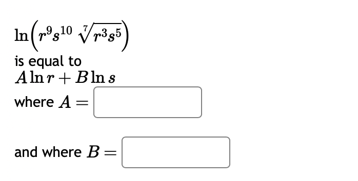 Solved \\[ \\ln \\left(r^{9} s^{10} \\sqrt[7]{r^{3} | Chegg.com