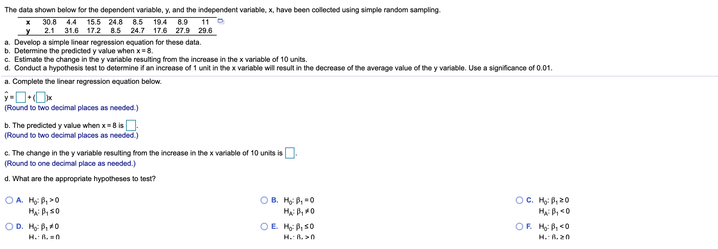 Solved The data shown below for the dependent variable, y, | Chegg.com