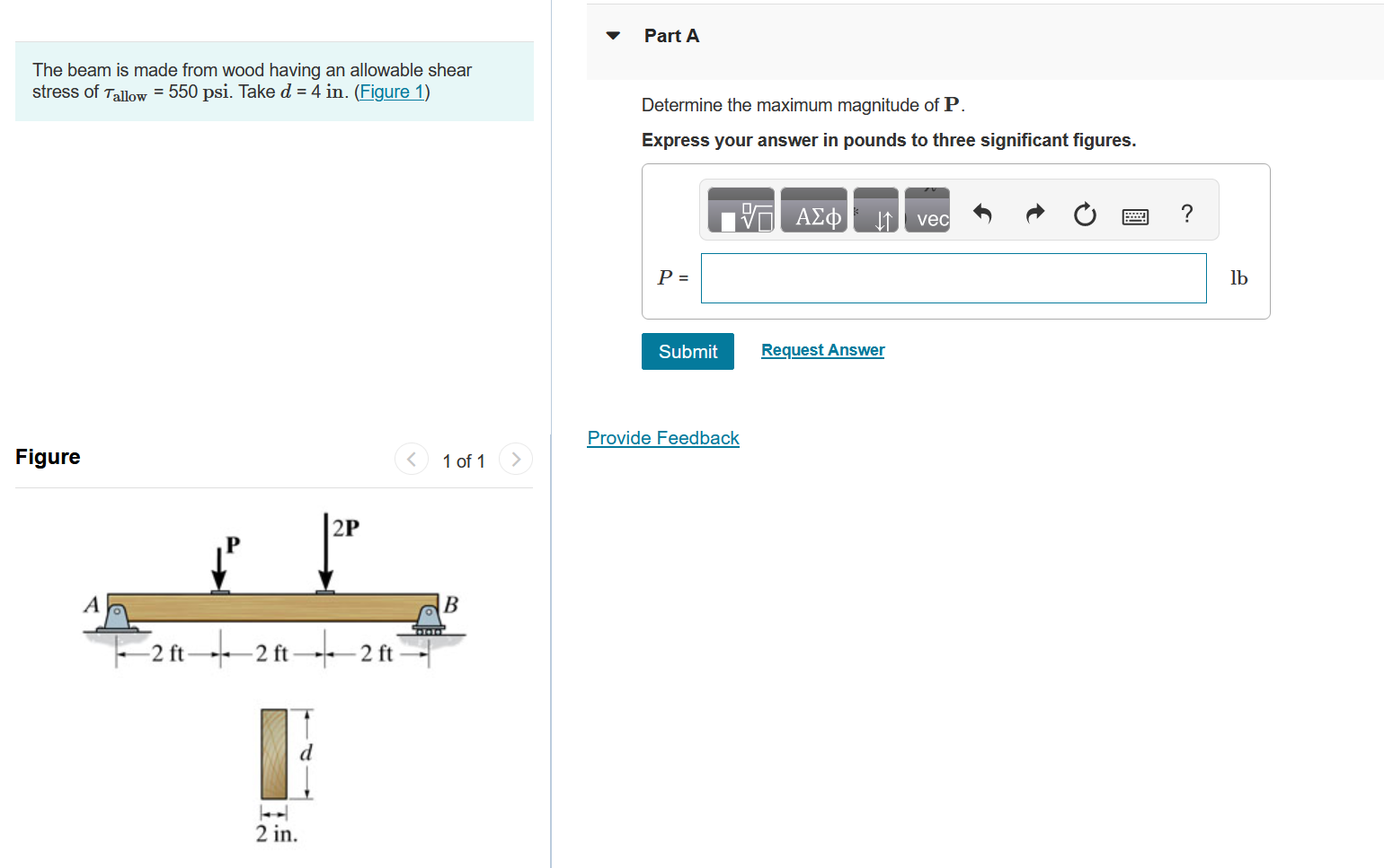 Solved The beam is made from wood having an allowable shear | Chegg.com