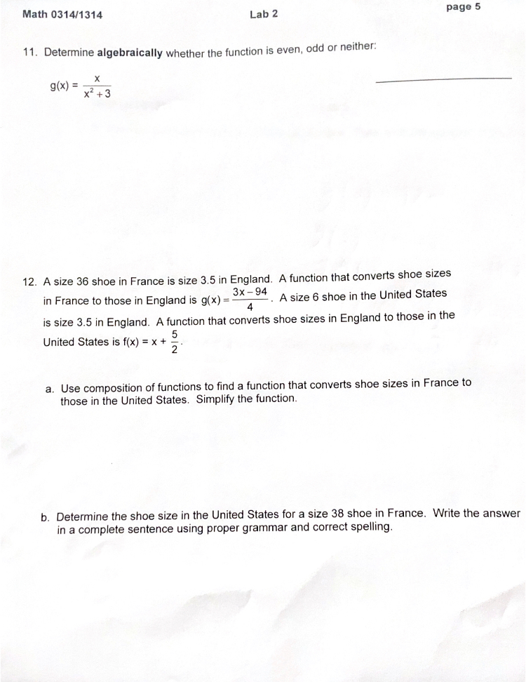 Solved Math 0314/1314 page 5 Lab 2 11. Determine | Chegg.com