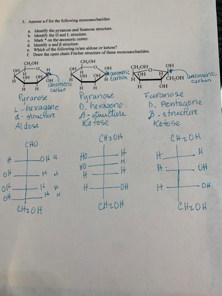 Solved 3. Answer a-f for the following monosaccharides: a. | Chegg.com
