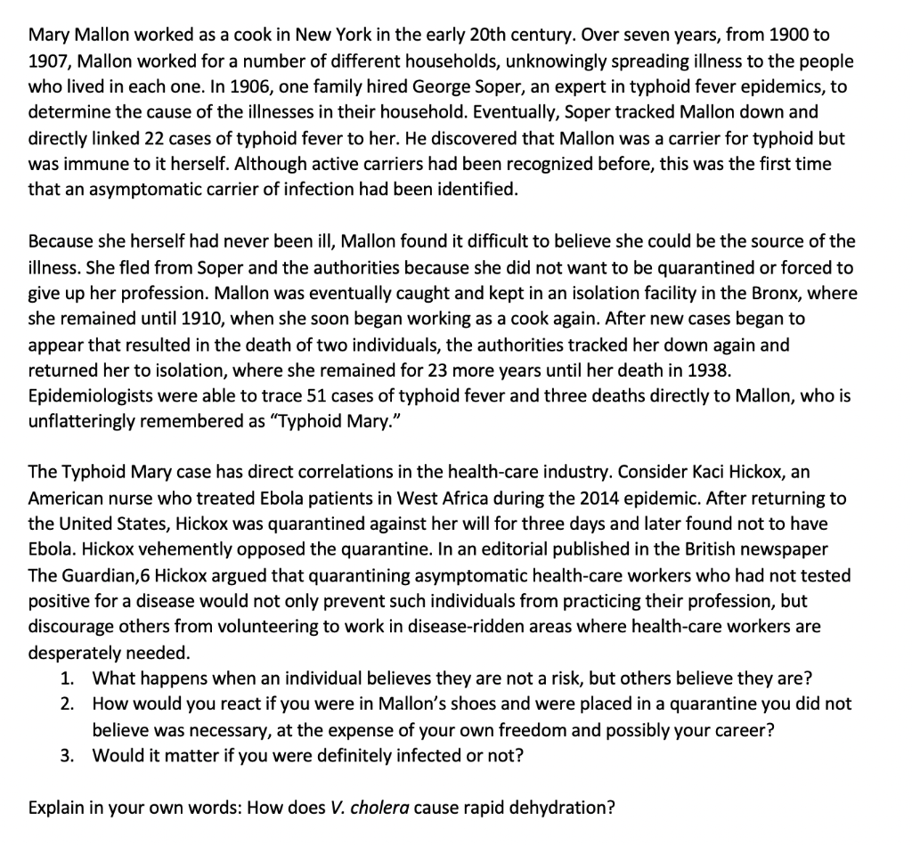 Solved Mary Mallon worked as a cook in New York in the early | Chegg.com