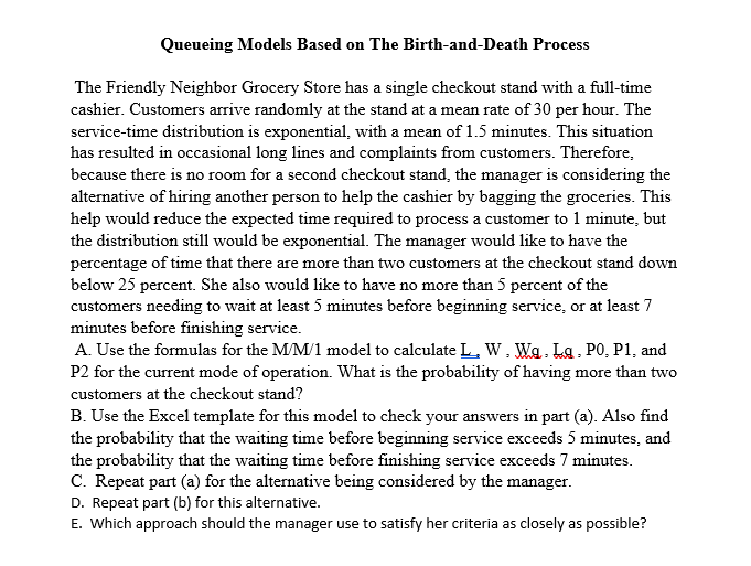 Solved Queueing Models Based on The Birth-and-Death Process | Chegg.com