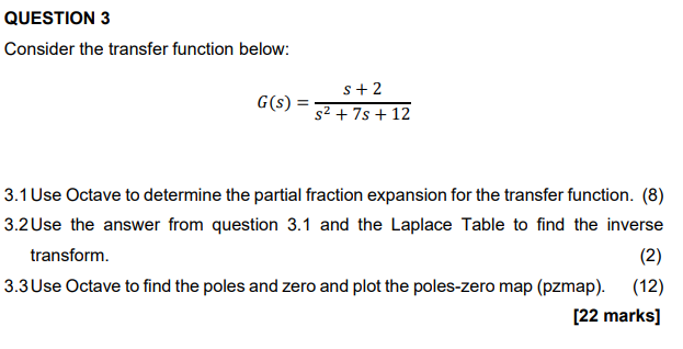 Solved QUESTION 3Consider the transfer function | Chegg.com