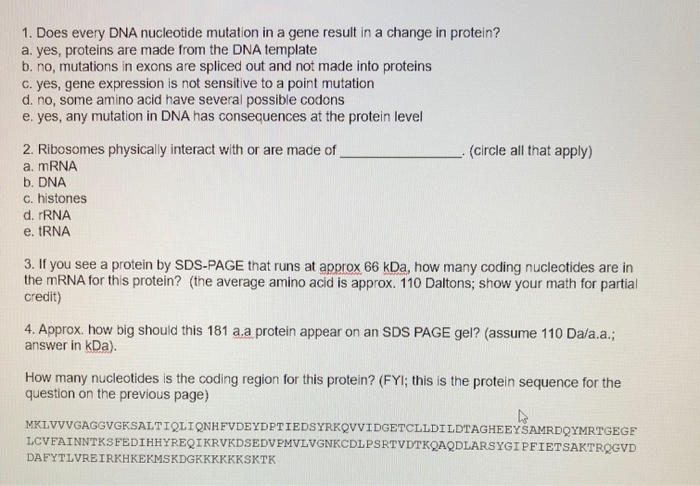 Solved 1. Does every DNA nucleotide mutation in a gene | Chegg.com