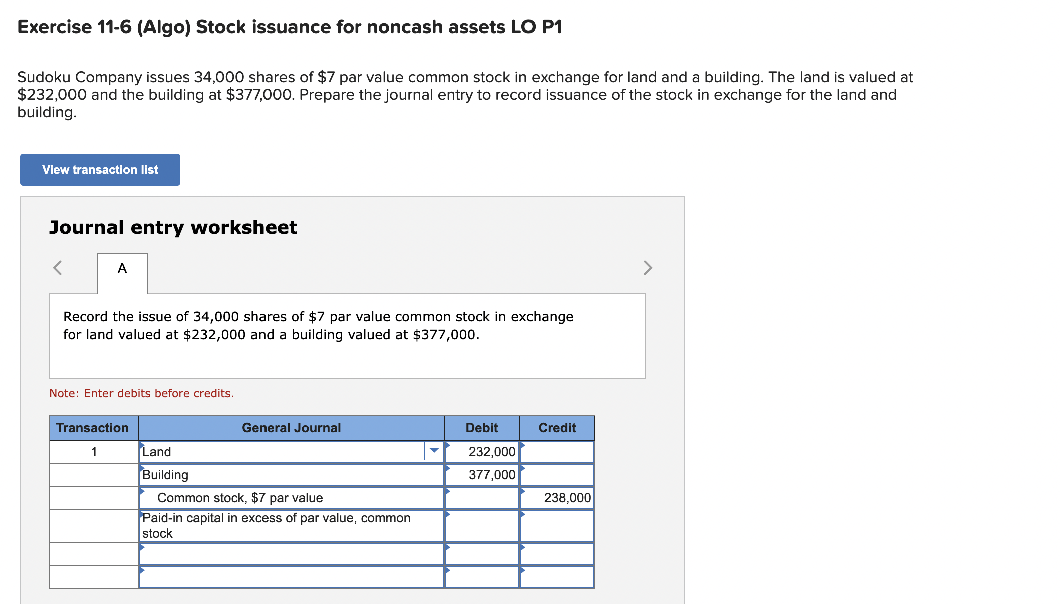 Solved Exercise 11-6 (Algo) Stock issuance for noncash | Chegg.com