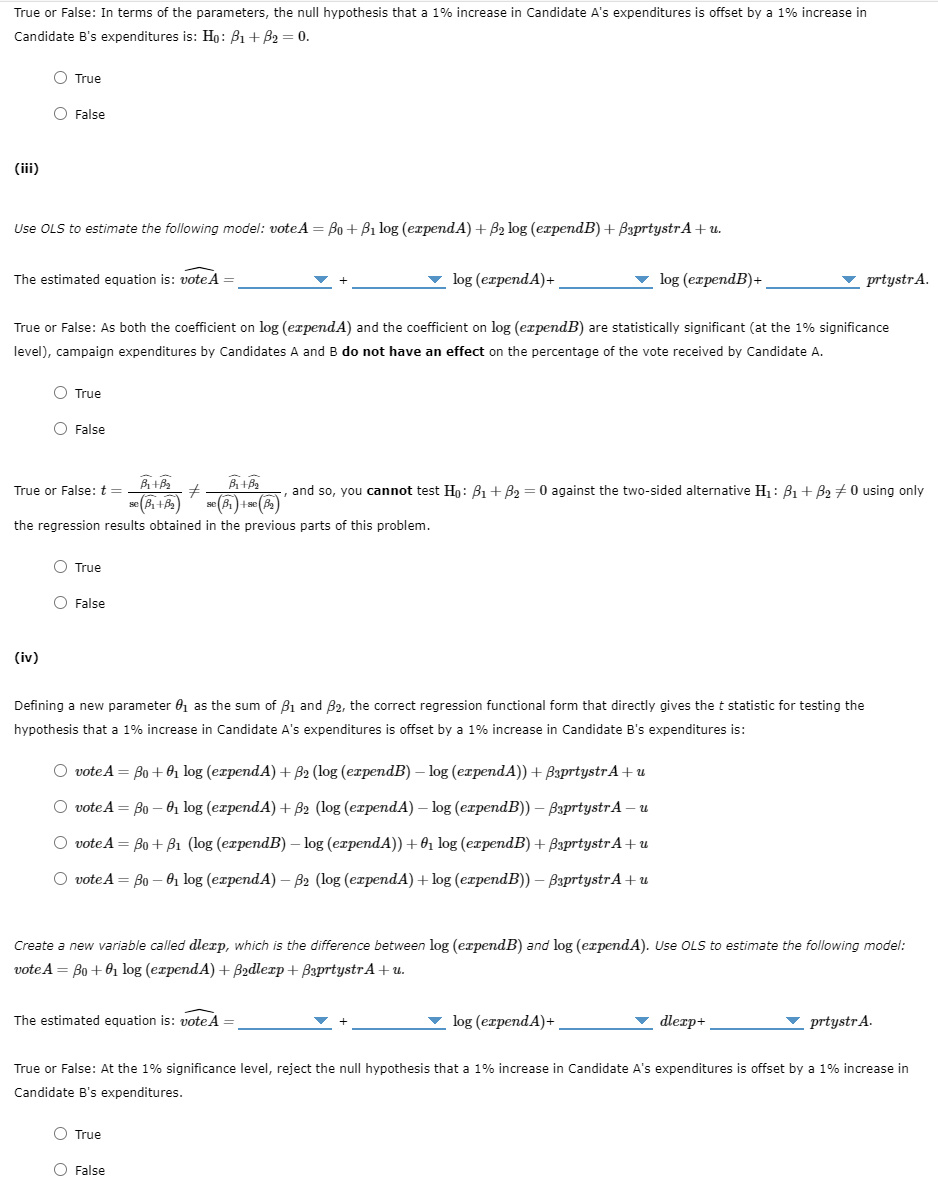 True or False: In terms of the parameters, the null | Chegg.com