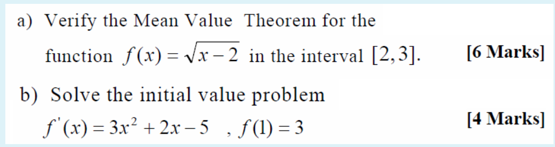 Solved a) Verify the Mean Value Theorem for the function | Chegg.com