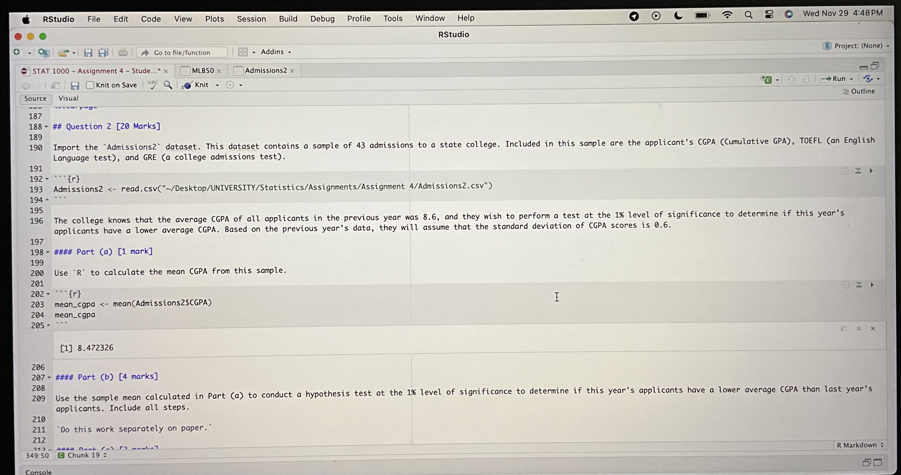 Solved Wed Nov 29 4:48PM RStudio STAT 1000 - Assignment 4 - | Chegg.com