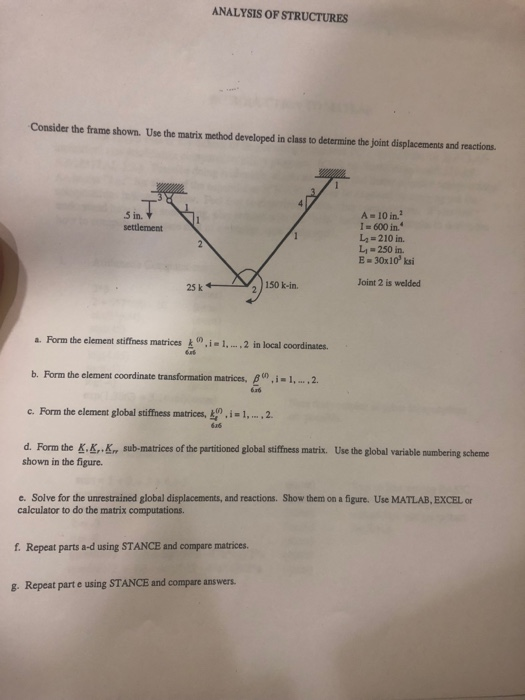 ANALYSIS OF STRUCTURES Consider the frame shown. Use | Chegg.com