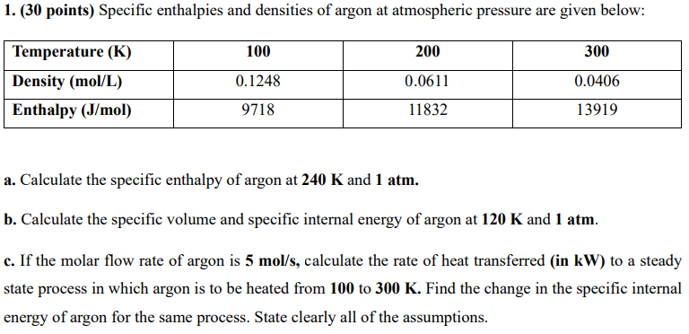 Solved 1. (30 points) Specific enthalpies and densities of | Chegg.com
