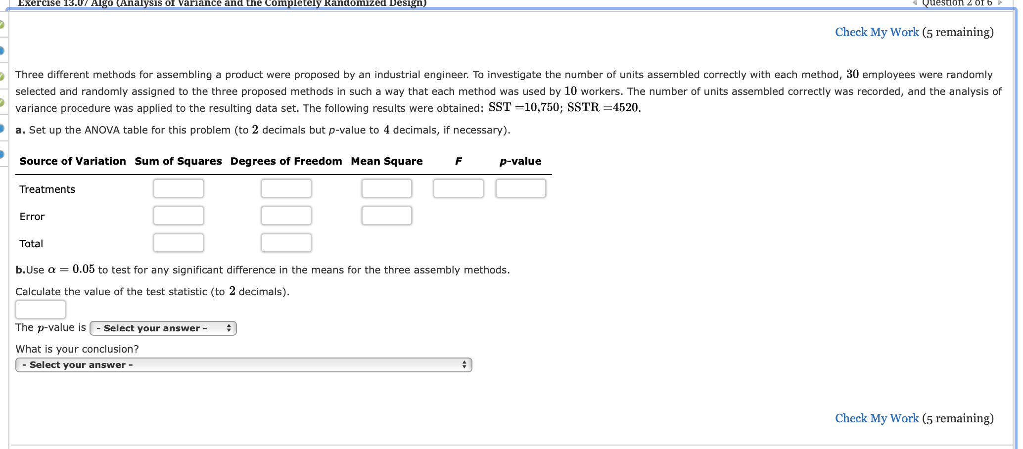 Solved Exercise 13.07 Algo (Analysis of Variance and the | Chegg.com