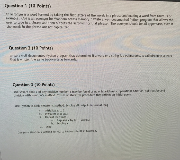 Solved Question 1 (10 Points) An acronym is a word formed by | Chegg.com