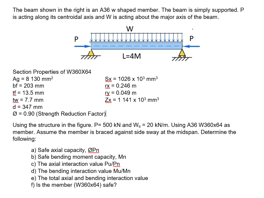 Solved The beam shown in the right is an A36 w shaped | Chegg.com