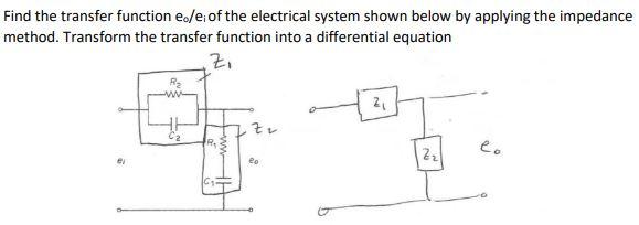 Solved Find the transfer function e./e of the electrical | Chegg.com