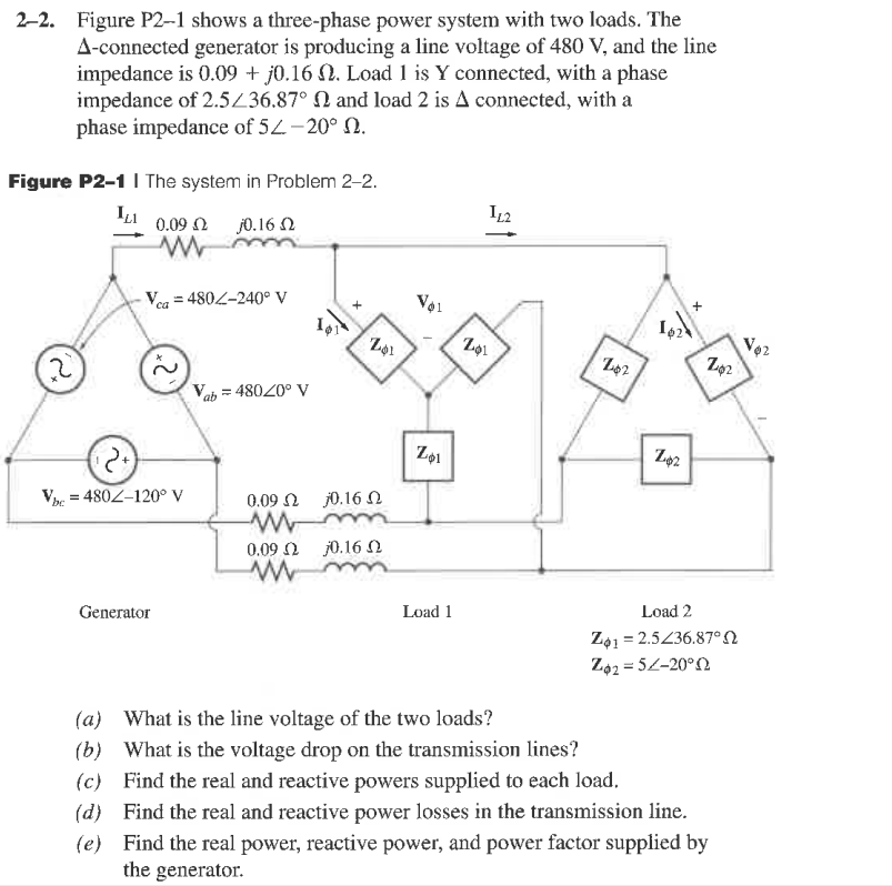 Solved 2-2. Figure P2-1 shows a three-phase power system | Chegg.com