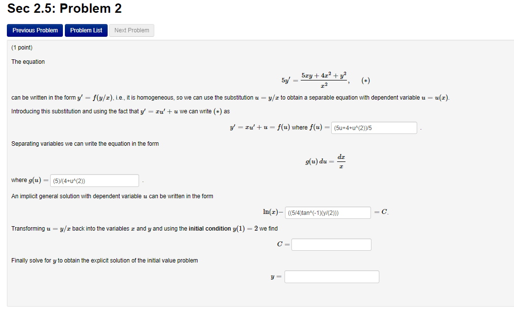 Solved 5y′=x25xy+4x2+y2 can be written in the form | Chegg.com