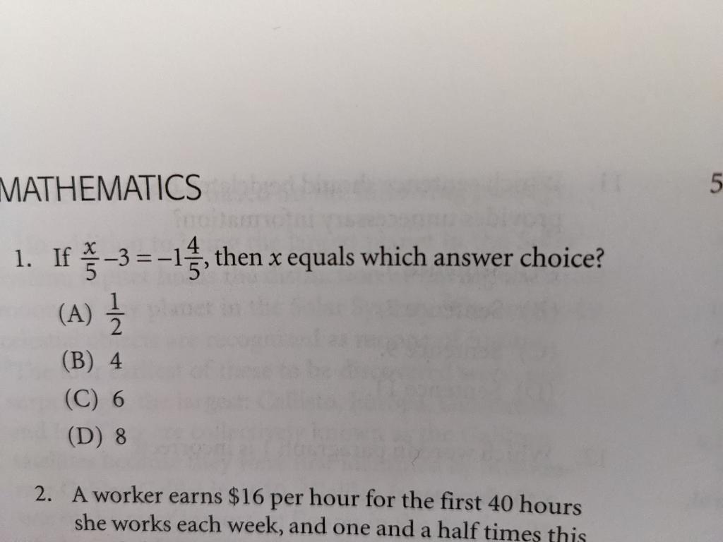 Solved MATHEMATICS 1. If-3=-1, then x equals which answer | Chegg.com