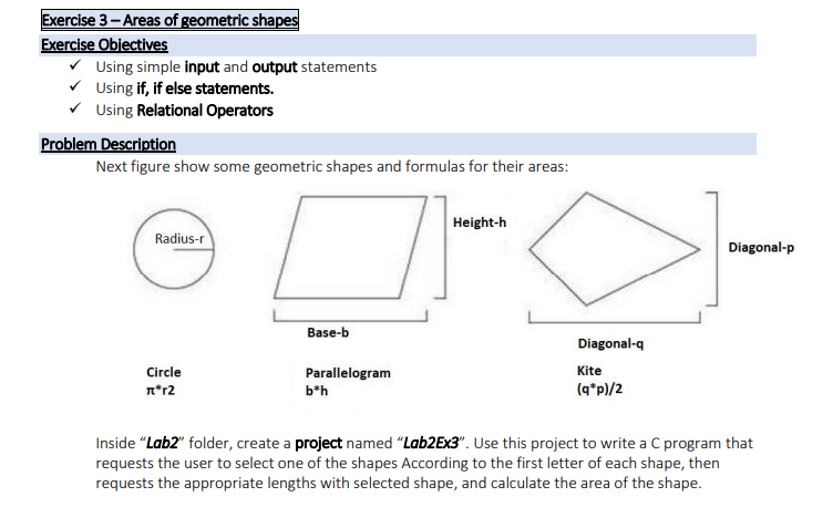 Solved Exercise 3 - Areas of geometric shapes Exercise | Chegg.com