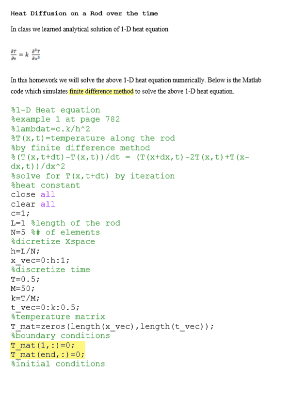 Heat Diffusion on a Rod over the time In class we | Chegg.com