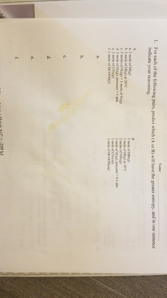 Solved Name 1. For each of the following pairs, predict | Chegg.com