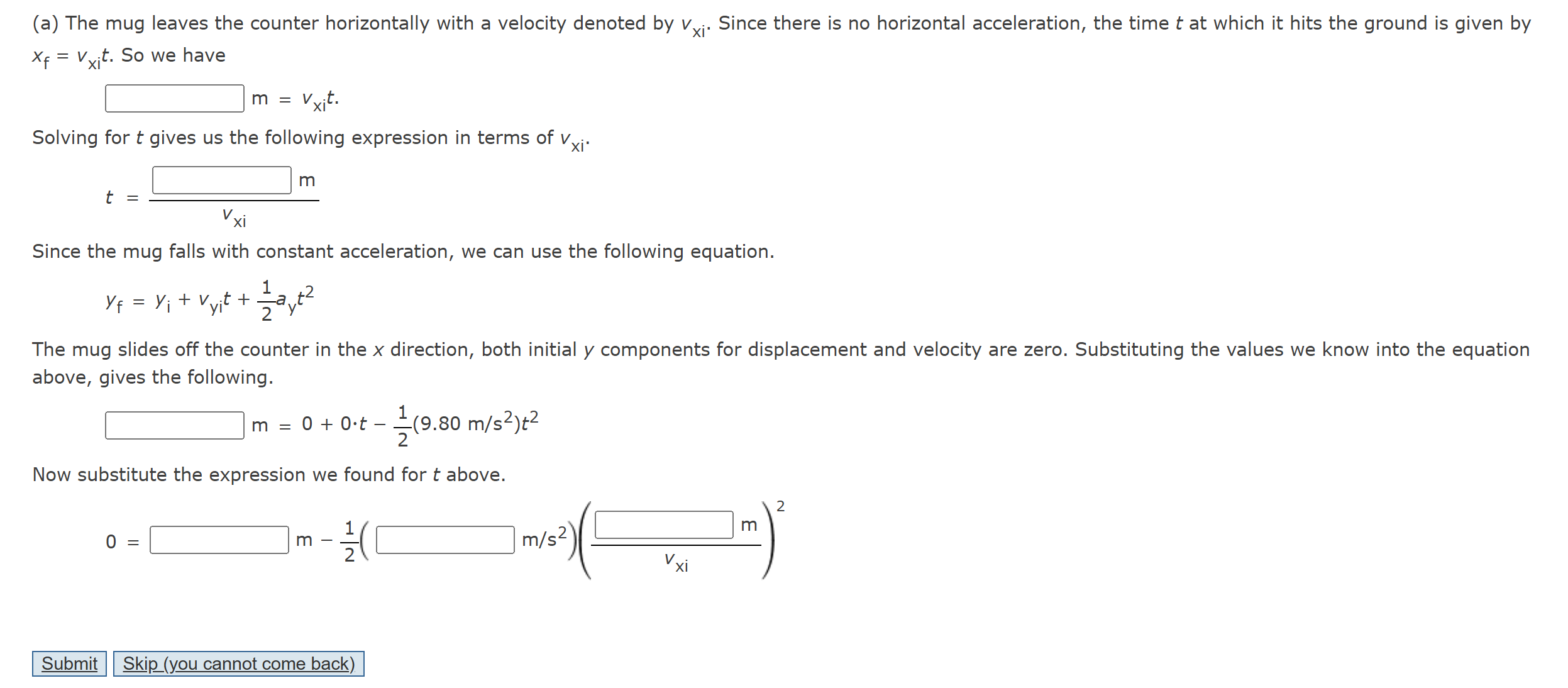 Solved (a) ﻿The mug leaves the counter horizontally with a | Chegg.com