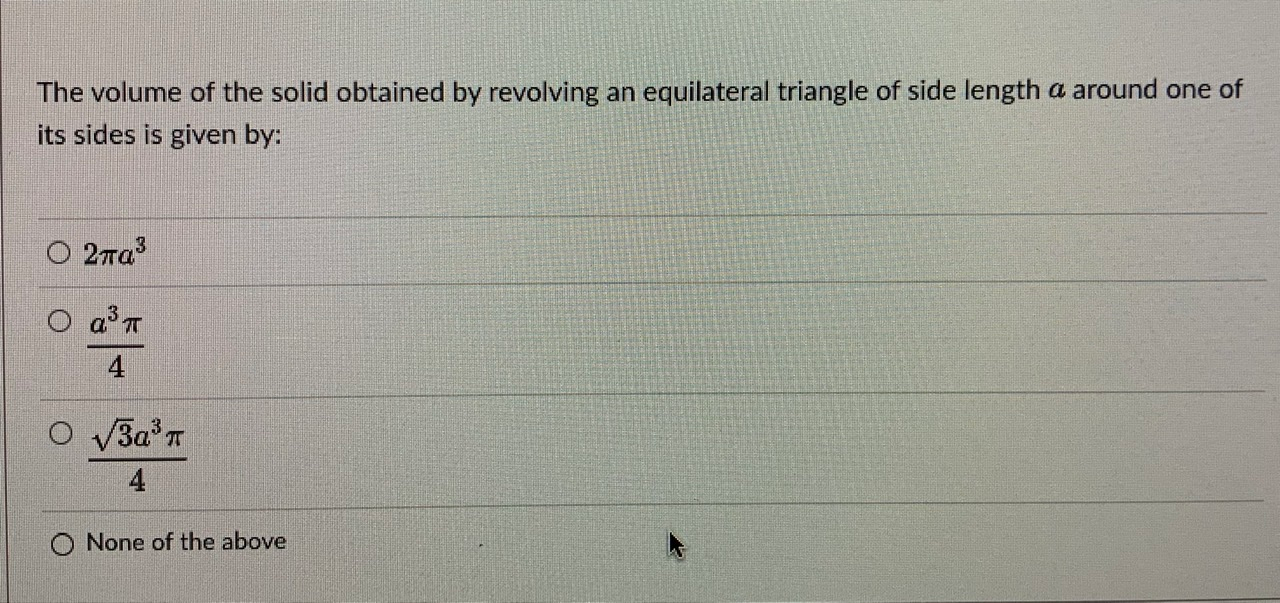 Solved The volume of the solid obtained by revolving an | Chegg.com