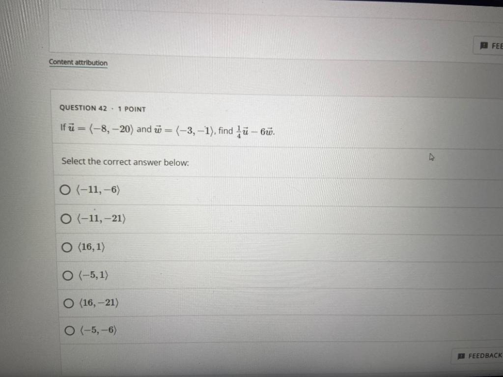 Solved FEE Content attribution QUESTION 42 . 1 POINT If ū= | Chegg.com