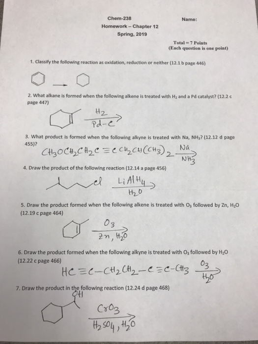Solved Chem-238 Name: Homework-Chapter 12 Spring, 2019 | Chegg.com