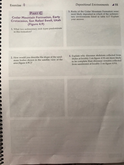 Solved Depositional Environments 51 Exercise 4 3. Rocks of | Chegg.com