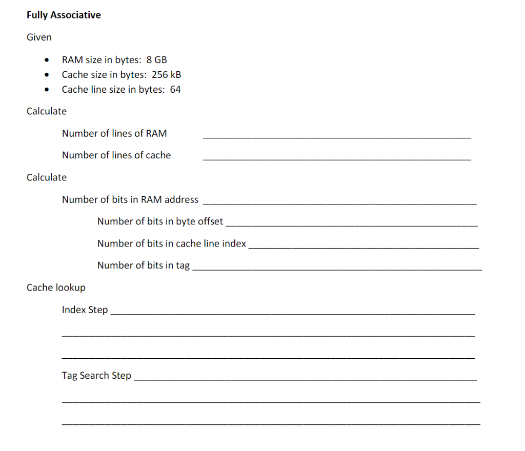 Solved For each type of cache associativity, use the given | Chegg.com